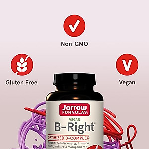 Jarrow Formulas B-Right Optimized B-Complex, Dietary Supplement for Cellular Energy, Immune Health and Stress Management Support, 100 Veggie Capsules, 100 Day Supply