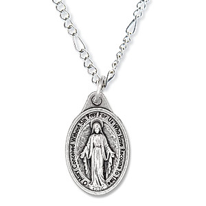 Caritas et Fides Bulk Pack of 10 - Miraculous Medal Pendant for Necklace -1" Oval Silver Oxidized Miraculous Medals Pendant for Necklace, Medals for Jewelry Catholic, Made in Italy
