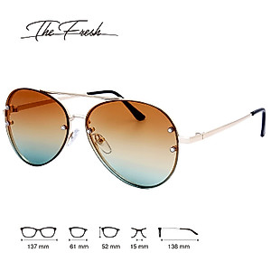 The Fresh Oversize Rimless Double Crossbar Ocean Color Lens Aviator Sunglasses 61mm Gift Box (5-Gold, Brown/Green)
