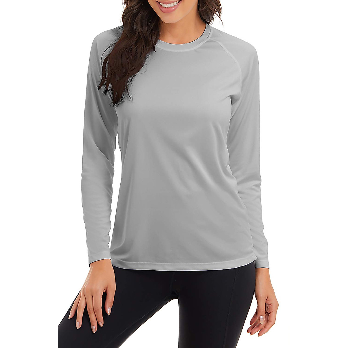 KINGFEN Women UPF 50+ Sun Protection Hiking Clothing Cozy Pastel Pullover Loose Long Sleeve Swim Athletic Shirt Women UV Protection Outdoor Activities Shirt Workout Clothes Light Grey Medium