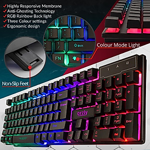 Orzly Gaming Keyboard RGB USB Wired Rainbow Keyboards Designed for PC Gamers, PS4, PS5, Laptop, Xbox, Nintendo Switch, RX-250 Hornet Edition (Black) Brand