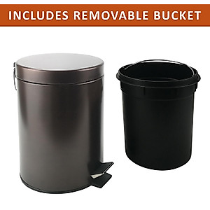 Stainless Steel Small Trash Can with Lid & Step Pedal - 5 Liters/1.3 Gallon Soft Close Waste Basket with Removeable Inner Bucket - Garbage Can for Bathroom, Bedroom, Kitchen & Office (Bronze)