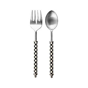 MACKENZIE-CHILDS Courtly Check Supper Club Salad Serving Set, Stainless-Steel Fork and Spoon for Serving Salad