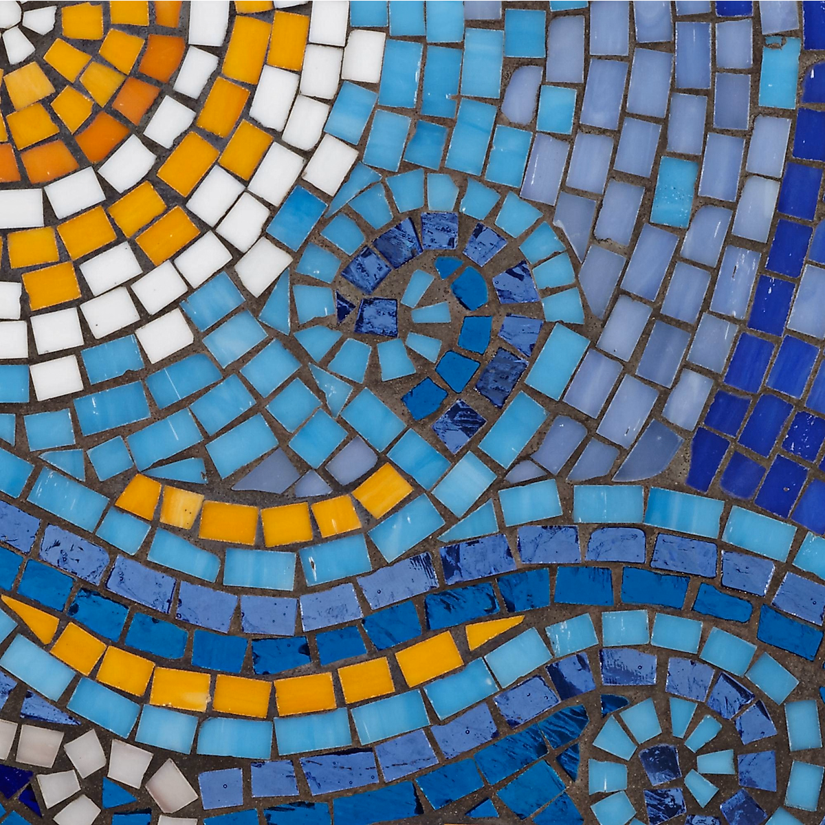 Teal Island Designs Ocean Scene Modern Black Metal Round Outdoor Accent Side Tables 14" Wide Set of 2 Set of 2 Blue Mosaic Tile Tabletop Gracefully Curved Legs for Spaces Porch Patio Home House