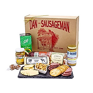 Dan the Sausageman’s Party Gift Basket Assortment Fresh Summer Sausage, Mustard and Cheese.