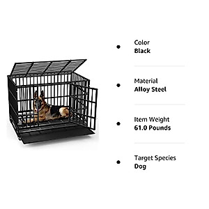 LEMBERI 48/38 inch Heavy Duty Indestructible Dog Crate, Escape Proof Dog Cage Kennel with Lockable Wheels,High Anxiety Double Door Dog Crate,Extra Large Crate Indoor for Large Dog with Removable Tray
