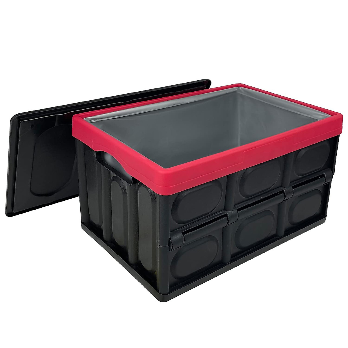Sutekus Lidded Storage Bins Stackable 30L Storage Crates Collapsible Storage Box For Office Books Grocery Wardrobe (Black)
