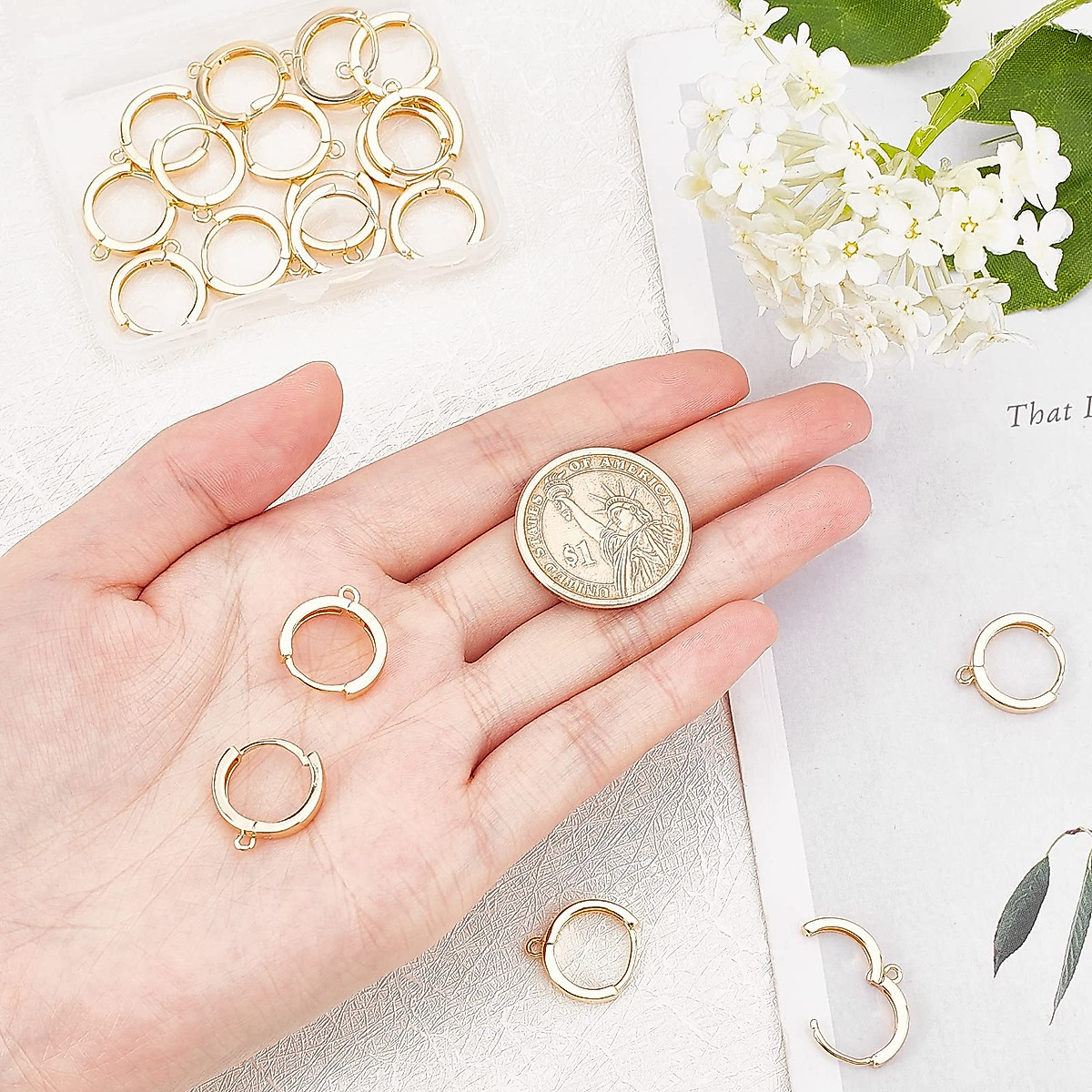 arricraft 20 Pcs Leverback Earring Hooks, French Hook Ear Wire Open Loop Leverback Hoops for Earring Making Findings- Real 18K Gold Plated