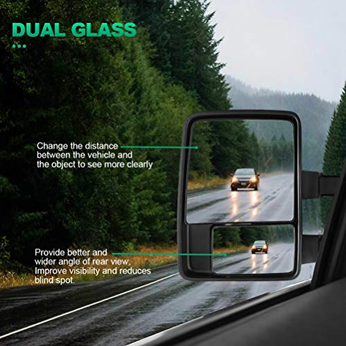 AUTOMUTO Towing Mirrors Left and Right Side Tow Mirrors Power Adjusted Heated Turn Signal Puddle Width Auxiliary Light Chrome Housing Fit Compatible with 2004-2014 For Ford For F-150 Pickup Truck