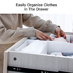 Rectangular Soft Fabric Dresser Drawer Organizer Closet Storage Organizer Bin Drawer Dividers for Lingerie, Bras, Socks, Leggings, Clothes, Purses, Scarves (White-large)