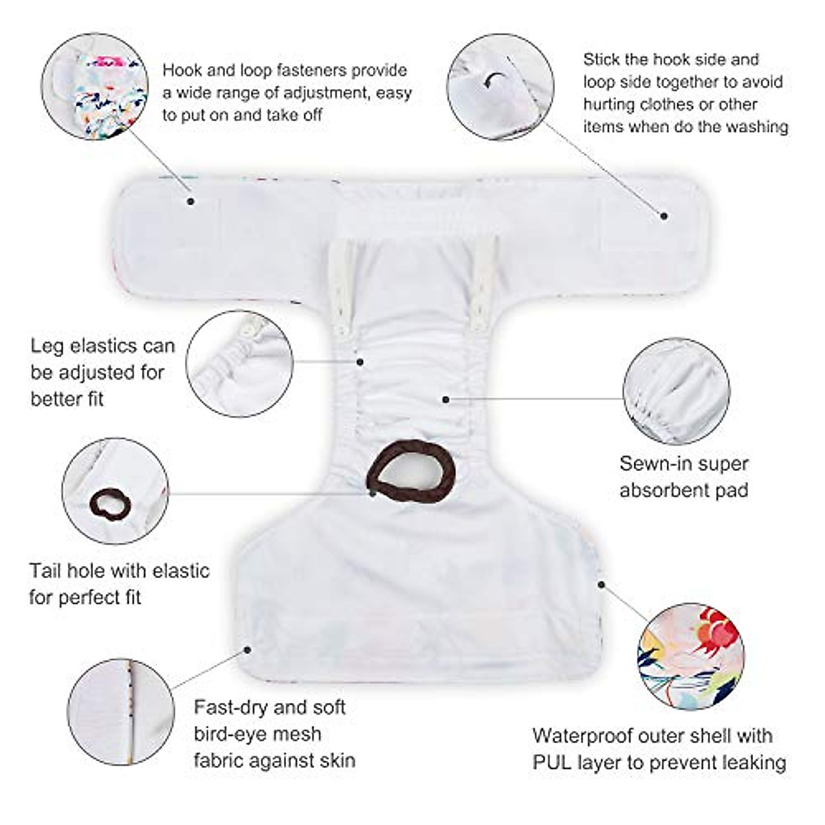 CuteBone Dog Diapers Female Small 3 Pack Reusable Puppy Period Diapers for Heat Cycle D14S