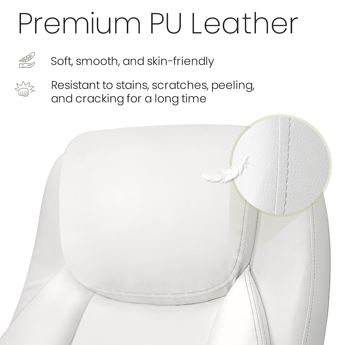 NEO CHAIR Ergonomic Office Chair PU Leather Executive Chair Padded Flip Up Armrest Computer Chair Adjustable Height High Back Lumbar Support Wheels Swivel for Gaming Desk Chair (White)