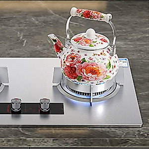 DEAYOU 2.6 Quart Enamel Tea Kettle Stovetop, Large Porcelain Enameled Teakettle, 2.5L Vintage Tea Pot with Ceramic Cool Handle, Colorful Floral Steel Teapot for Hot Water, Retro Decor, No Whistling