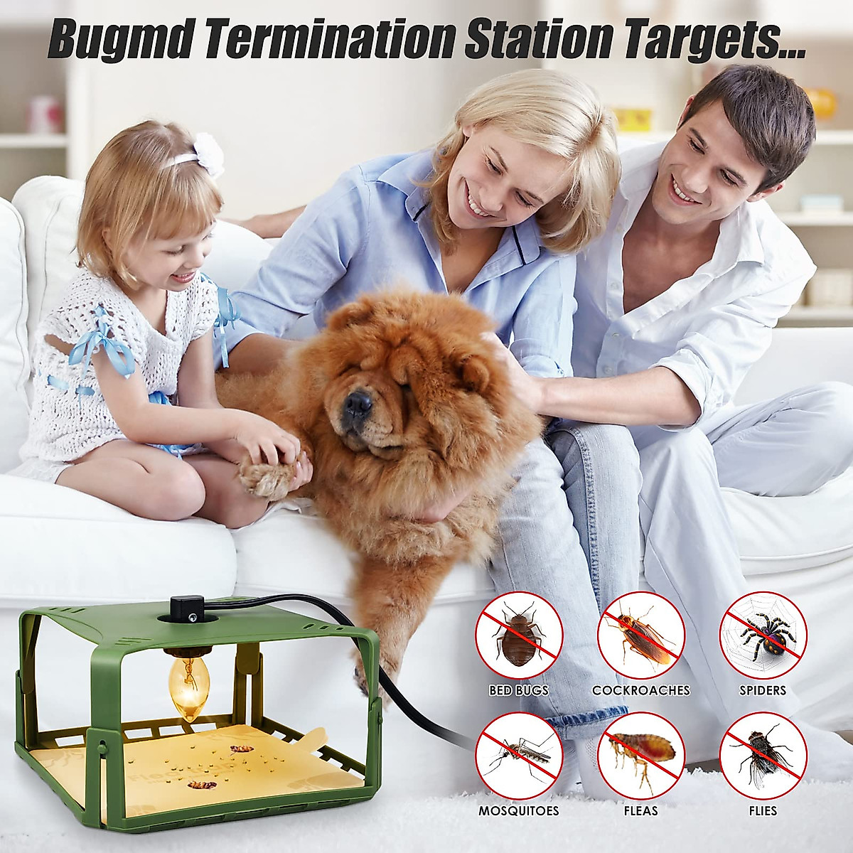 Flea Trap Indoor 2Pcs,Flea Strap Flea Killer Trap Pad Bed Bug Trap with 2 Glue Discs Odorless flea Light Bulb for Inside Your Home Like Fleas,Flies,Mosquitoes,Gnats,Moths