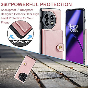 Asuwish Phone Case for OnePlus 11 One Plus 11 5G Wallet Cover with Tempered Glass Screen Protector and Credit Card Holder Stand Leather Cell Accessories On 1Plus 1 + Plus11 1+11 Eleven Women Men Pink