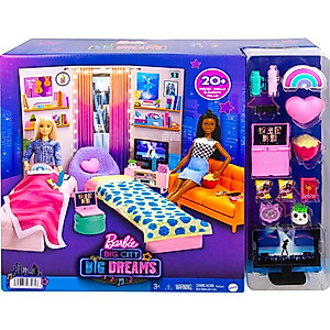Barbie Toy Playset, Big City, Big Dreams Dorm Room Furniture & Accessories, Includes 2 Beds, Couch, Bean Bag Chair & More