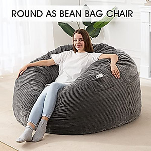 Homguava Corduroy Bean Bag Chair, Variable Shape from Bean Bag to Matress, Convertible Beanbag Chair for Home, Living Room(Grey, Full)