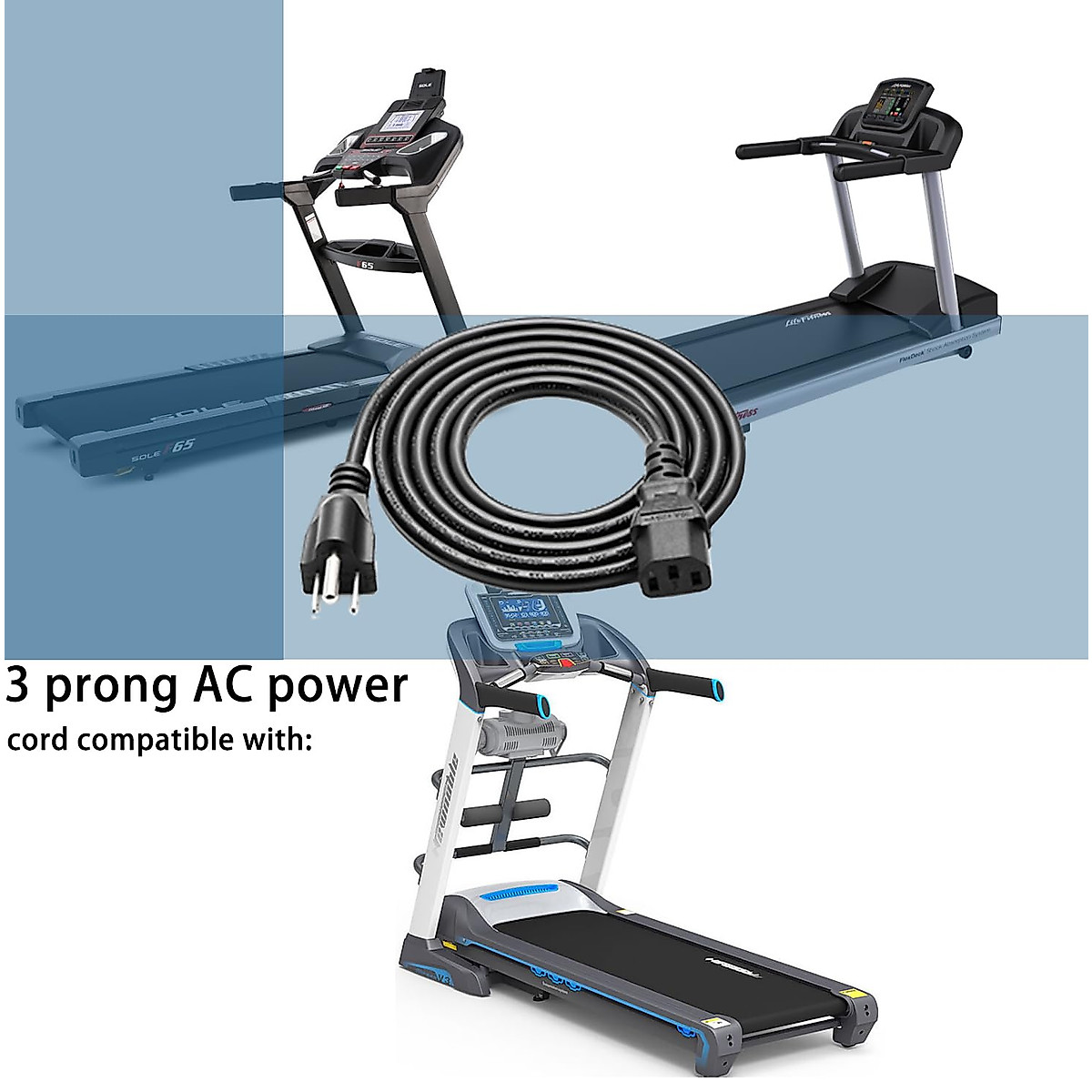 6 FT AC Power Cord for Goplus 2 in 1 Folding Treadmill Sole E060001 F63 (21034) F65 F80 F83 F85 (21016) CE800 CT800 XE400 WE35 WE95 XE850 XU875 XR895 FT96 Treadmill Mains Cable Replacement