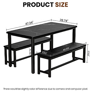 AWQM Modern Black Dining Table Set with Benches, 47.2" L x 28.74" W x 28.74" H, Ideal for Small Spaces