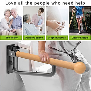 Dolibest 24 Inch Toilet Safety Bar, Foldable Toilet Grab Bar, Wall Mounted Wooden Handicap Grab Bar for Bathroom. Non-Slip and Waterproof Comfty Grip Bar for Disabled Elderly Pregnant, 1PCS