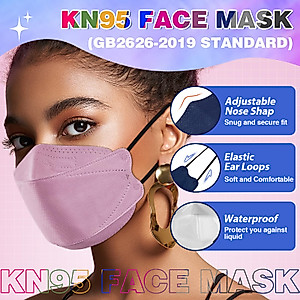 XDX KN95 Face Masks 100 Pack, 5 Layers Breathable Comfortable KN95 Masks for Adults Women Men, 10 Colors Masks Disposable Individually Wrapped
