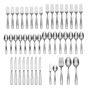 Oneida Everdine 45 Piece Everyday Flatware, Service for 8, 18/0 Stainless Steel, Silverware Set, Dishwasher Safe, Silver