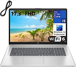 HP 17 17.3" FHD Laptop Computer, 13th Gen Intel 10-Core i5-1335U up to 4.6GHz (Beat i7-1270P), 16GB DDR4 RAM, 1TB PCIe SSD, WiFi 6, Bluetooth 5.3, Silver, Windows 11 Pro, SSROTH Cable