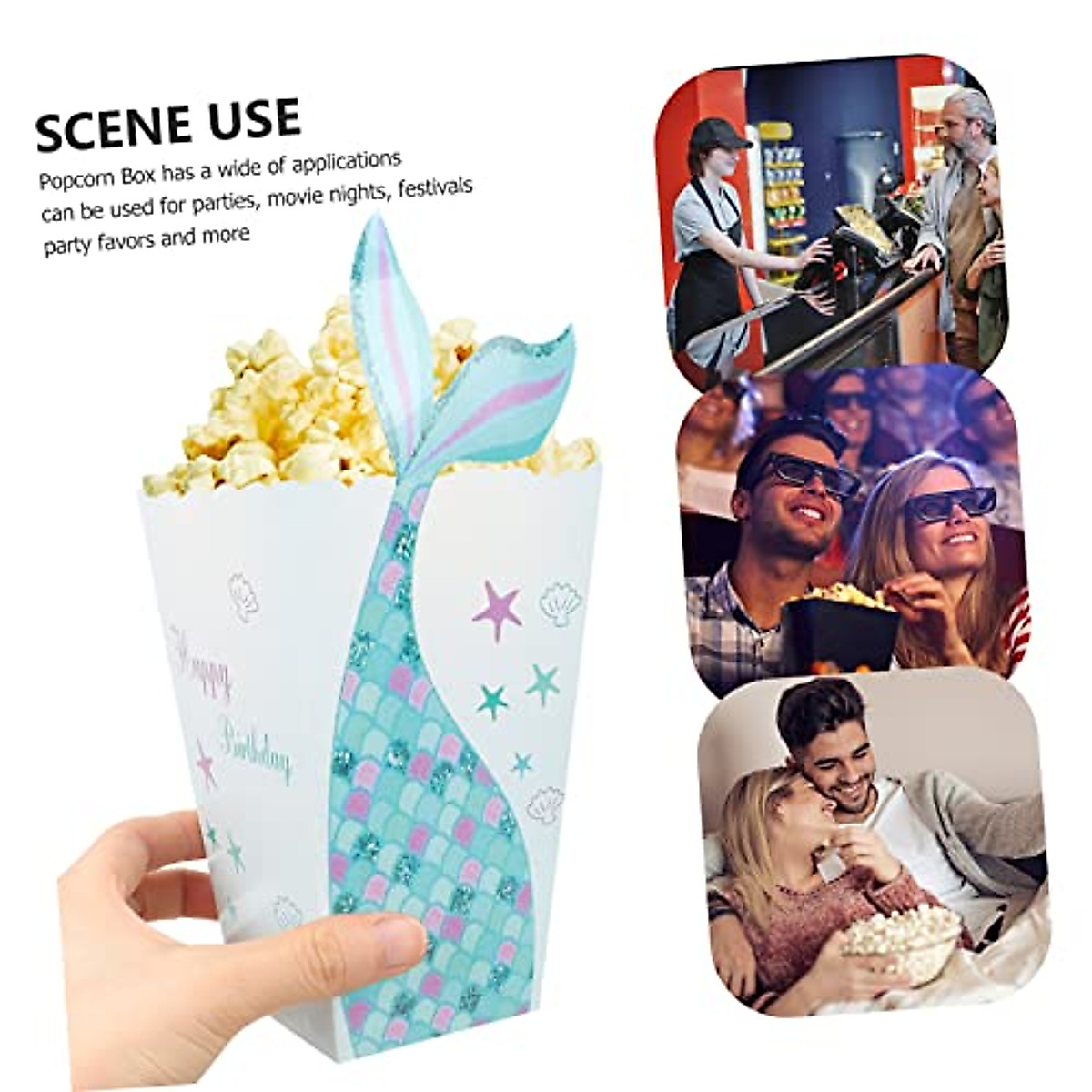 24pcs Popcorn Box Popcorn Box Snack Gift Box Mini Gift Bags for Favors Mini Gift Boxes Food Container Mermaid Popcorn Bucket Candy Table Containers Disposable Popcorn Paper Cup