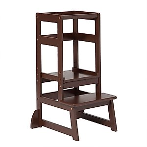 SDADI LT05E Mother's Helper Adjustable Height Kitchen Step Stool, Children Kids Toddlers Counter Level Learning Stool for Kitchen & Bathroom, Espresso