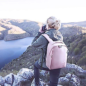 BAGSMART Camera Backpack, DSLR SLR Camera Bag Fits up to 13.3 Inch Laptop Water Resistant with Rain Cover, Tripod Holder for Women and Girls,Pink