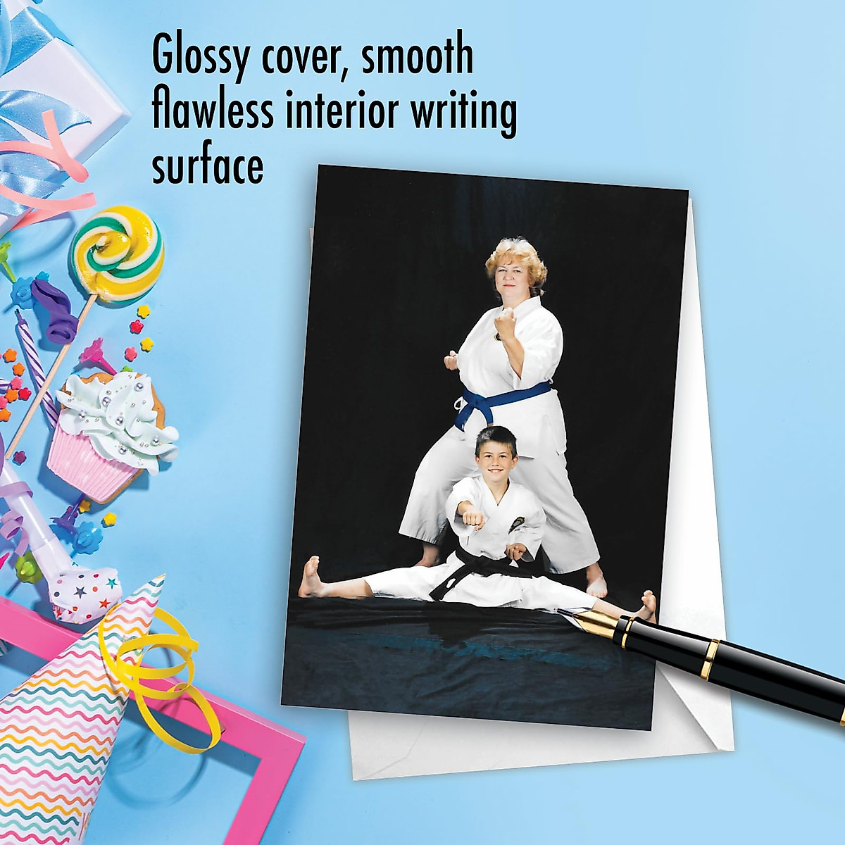 NobleWorks - 1 Happy Birthday Card with Envelope - Funny Photos, Birthday Humor Notecard - Karate Kid C7343BDG