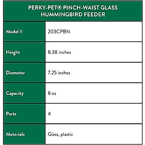 Perky-Pet 203CPBN-2 Pinch-Waist Glass Hummingbird Feeder with Perches, Built-in Ant Moat and Bee Guards - Outdoor Garden Décor - 2 Pack
