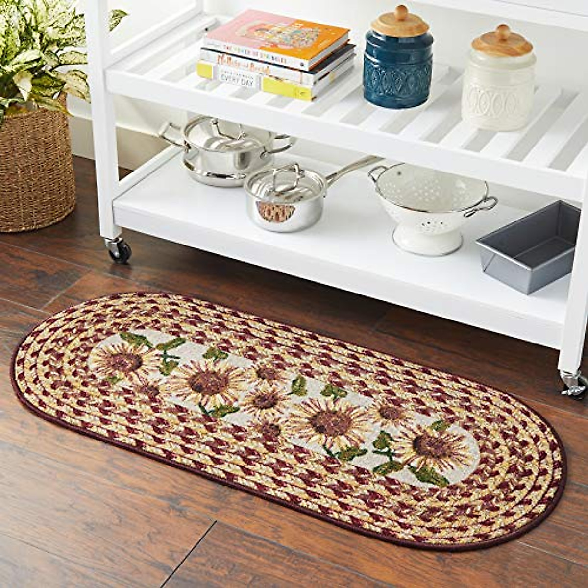 Brumlow Mills Sunflower Braided Pattern Rustic Floral Area Rug for Kitchen, Entryway, Bathroom Mat and Home Décor, 20" x 44"