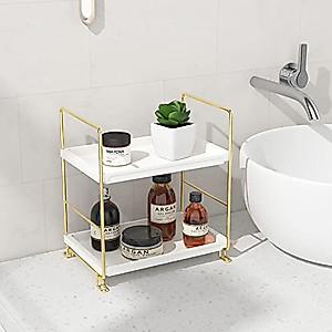 FSyueyun 2-Tier Makeup Shelf Organizer, Kitchen Spice Rack or Bathroom Countertop Organizer Vanity Bedroom Storage Tray (Gold)