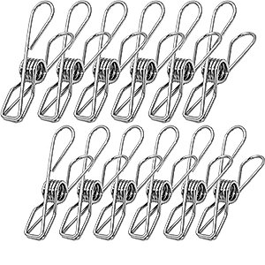 QingLHC Clothes Pegs Metal, Clothes Pins and Hooks Stainless Steel for Home Office Baby Kitchen Travel, Silver, LHC027