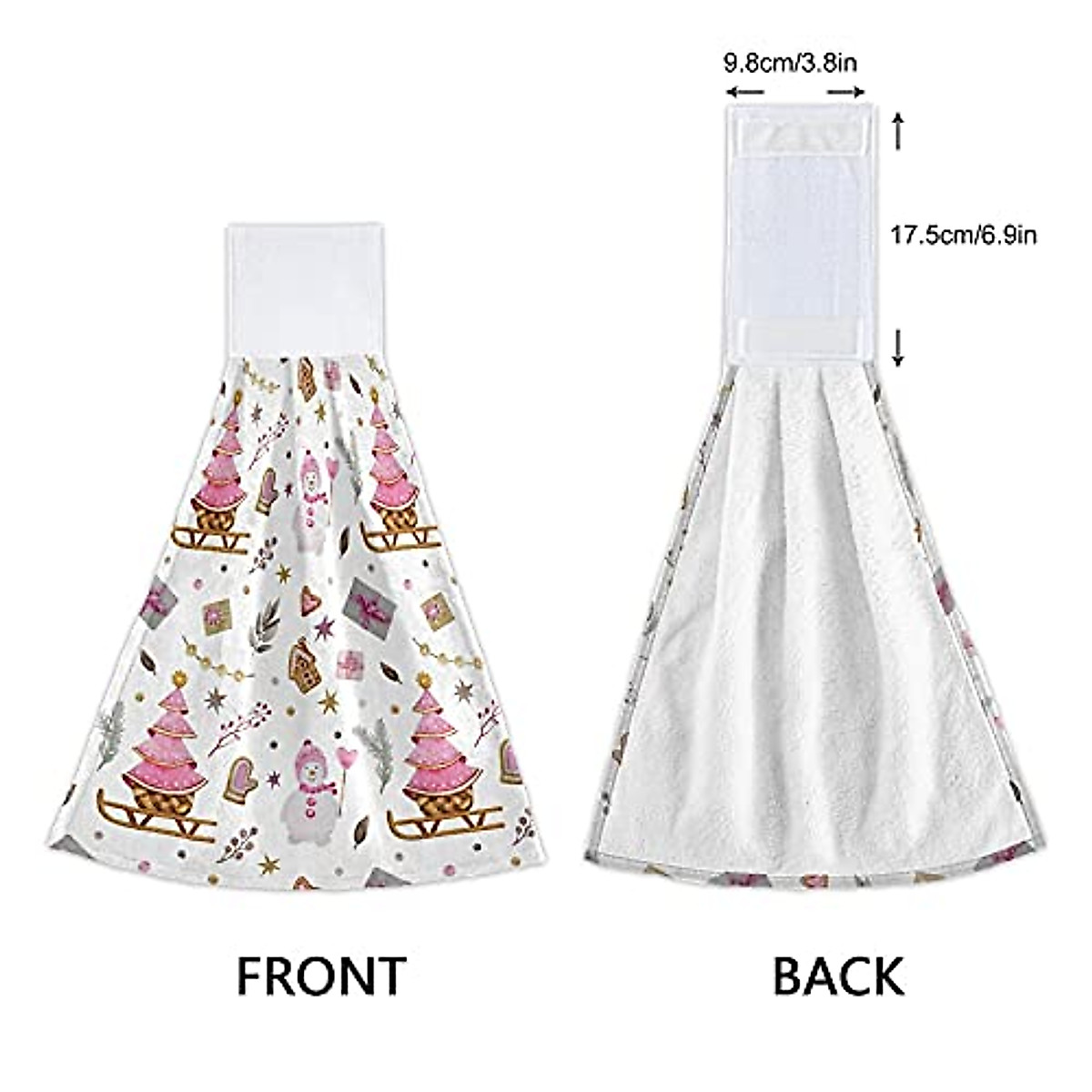 FFYHO Pink Winter Snowman Hanging Kitchen Towel with Loop 2 Pack Christmas Xmas Hand Towels Soft Microfiber Coral Velvet Tie Towel Decor for Bathroom Oven Absorbent Washcloth