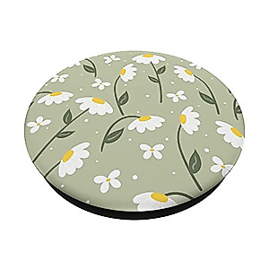 Cute Daisy Flower Aesthetic Floral Botanical Sage Green PopSockets Swappable PopGrip
