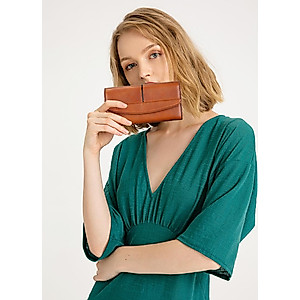 LETEULO Womens Real Leather Wallets Handmade Ladies Clutch Card Organizer Holder (Coffee)