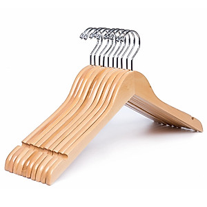 Amber Home 10 Pack Natural Wooden Shirt Hangers, Premiun Wood Coat Hangers Without bar, Clothes Hangers for Jacket, Bridal (Natural, 10)