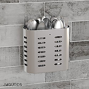 JAGURDS Stainless Steel Kitchen Utensil Holder for Countertop - Spoon and Fork Holder Silverware Caddy - Hanging Utensil Holder (1 pc - Stainless Steel Mirror Finish)