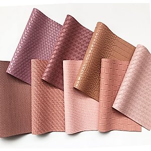 8 Pcs/Set 7.87x12.6" Textured Synthetic Leather, Mixed Woven Check Striped Sheet for Multiple Combinations, Bows, Earrings, Hair Accessories, Handbags Making DIY Crafts (Dark Pink Collection)