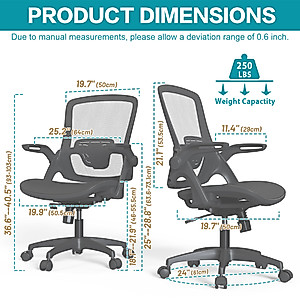 Ergonomic Mesh Office Chair Comfy Swivel Black Home Desk Chair Comfortable Modern Computer Chair Flip Up Arms with Lumbar Support Task Chair with Wheels Office Desk Chair Adjustable Height
