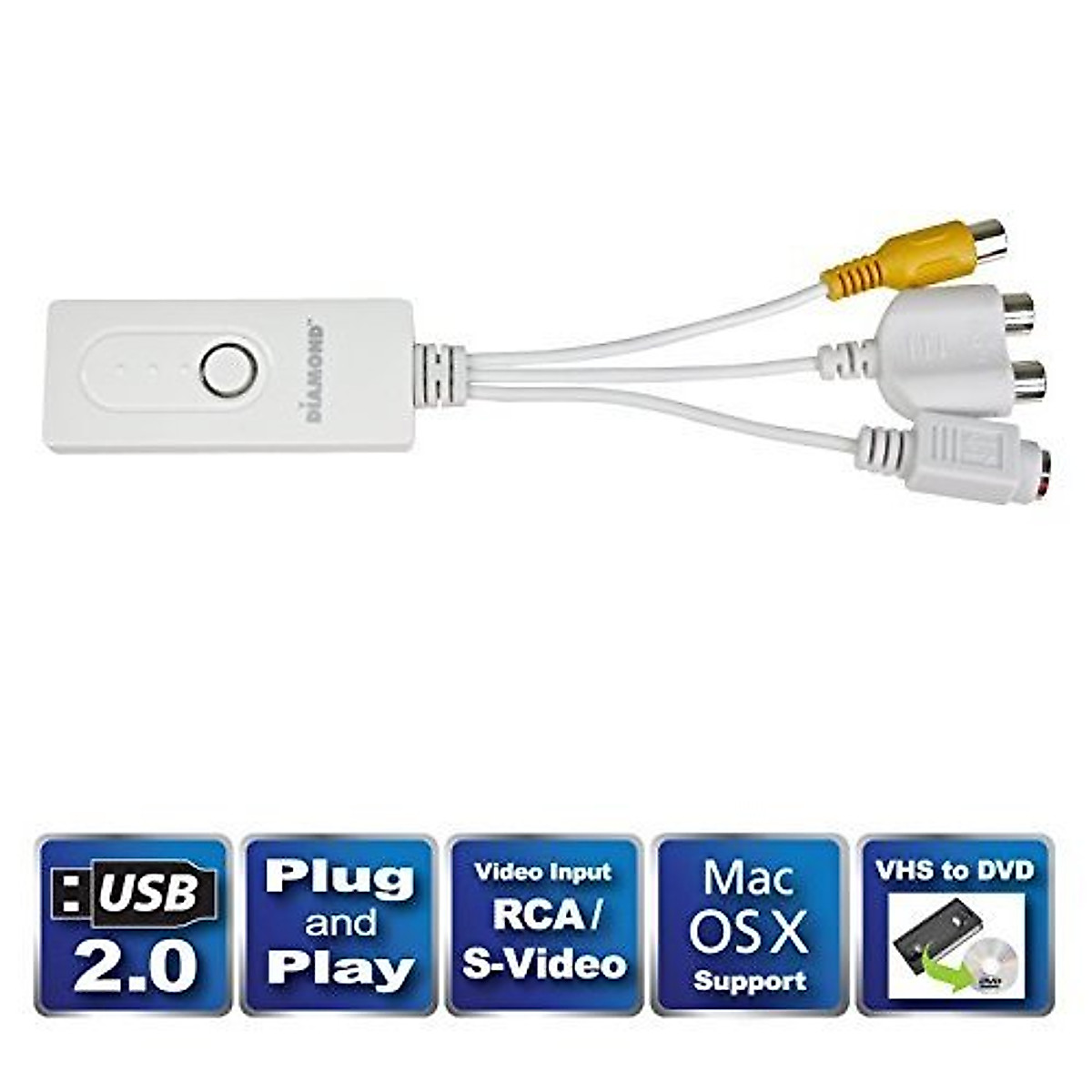 Diamond Multimedia VC500MAC USB 2.0 One Touch Vhs to DVD Video Capture Device with Easy to Use Software, Convert, Edit and Save to Digital Files for MacOS