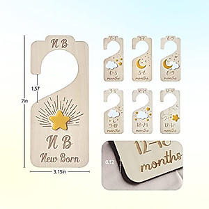 PDRYLY Baby Closet Dividers 7 Pcs，Beautiful Wooden Baby Closet Organizer from Newborn to 24 Months，Adorable Nursery Decor Hanger Dividers Easily Organize Your Baby Room