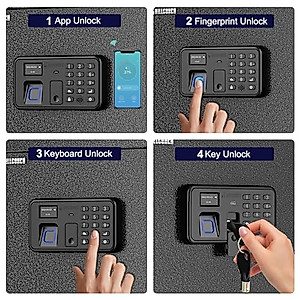 BILLCONCH Gun Safe with 6 Pistol Safe Holders - Biometric Pistol Safe with Display and Voice Prompt, Automatic Locking Tabs | Detachable Shelf and Foldable Gun Racks for Handgun Safe (1.4 Cubic Feet)