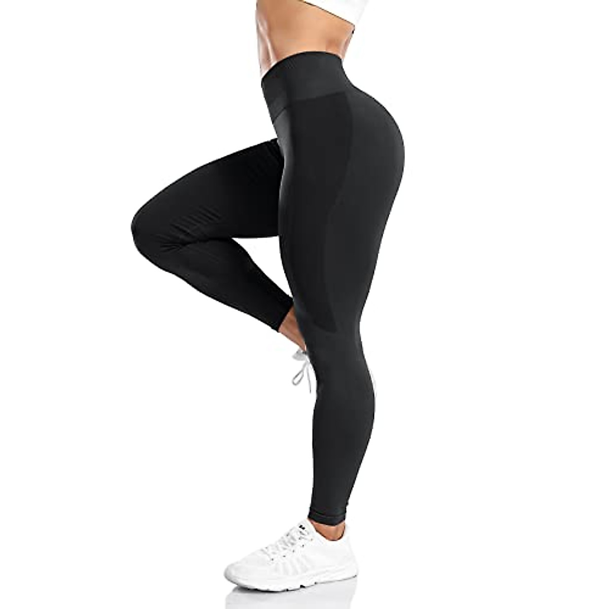 SEASUM High Waist Seamless Workout Legging for Women Side Shadows Booty Leggings Butt Lift Gym Yoga Pants Black M