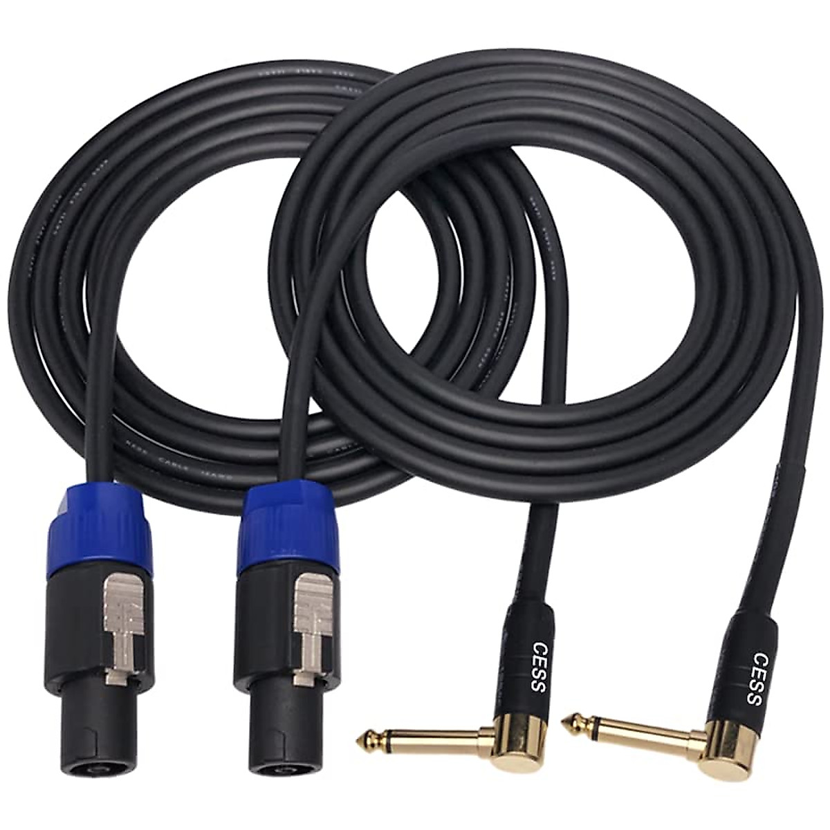 CESS-133-6f Right-Angle 6.35mm 1/4 Inch TS Plug to Speakon Plug Speaker Cable, 2 Channel, Durable Heat-Shrink Protected Metal Housing (6 Feet)