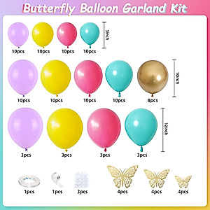 Magic Balloon Garland Arch Kit 103 Balloons Set Purple Blue Rose Red Yellow Gold Metallic Balloons 12Pcs Butterfly Stickers Decorations for Birthday Party Wedding Baby Shower Decor Supplies