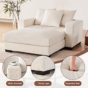 Howjoe 58.3" Comfy Deep Seat Oversized Chaise Lounge Indoor for Living Room, Solid Wood Sleeper Reclining Chair with Thickened Cushions Widened Armrests for Bedroom, Lounge Chair with Ottoman, Beige