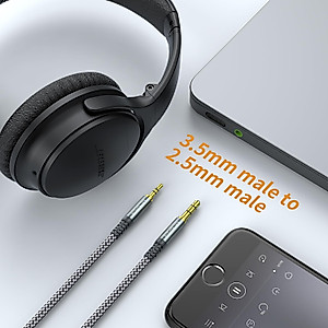 3.5mm to 2.5mm Aux Audio Cable (5FT),Replacement Audio Cord Compatible with SoundTrue Soundlink Bose 700 QuietComfort QC45 QC35II QC35 QC25 Noise Cancelling Headphones,NC700 On-Ear 2 OE2 OE2i (Grey)